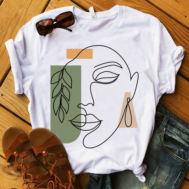 Face Line Art T-shirt, Abstract Woman Face Line Art T-shirt, Women T ...