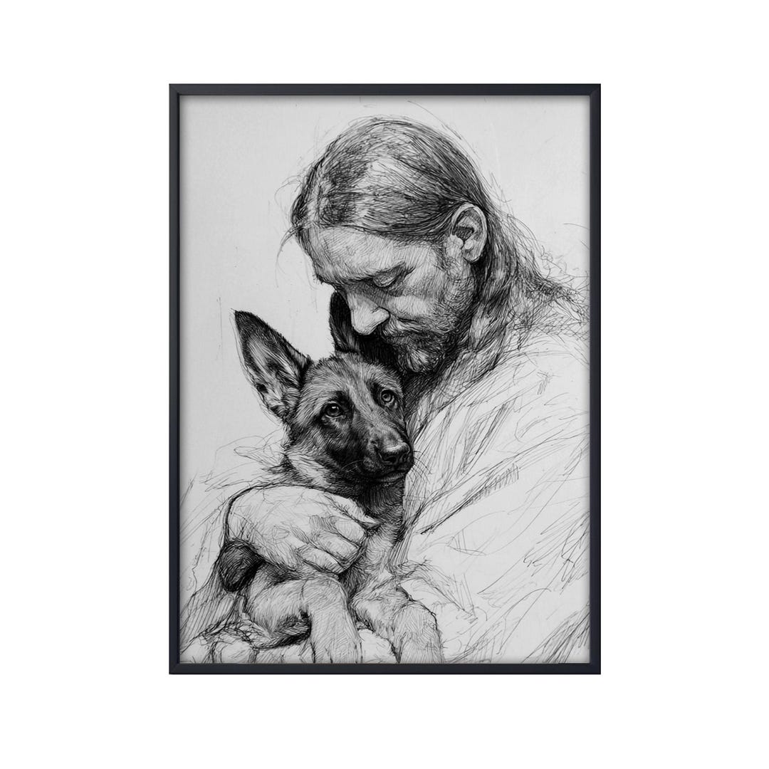Jesus and Belgian Malinois Dog Poster, Belgian Dog Wall Art, Belgian ...