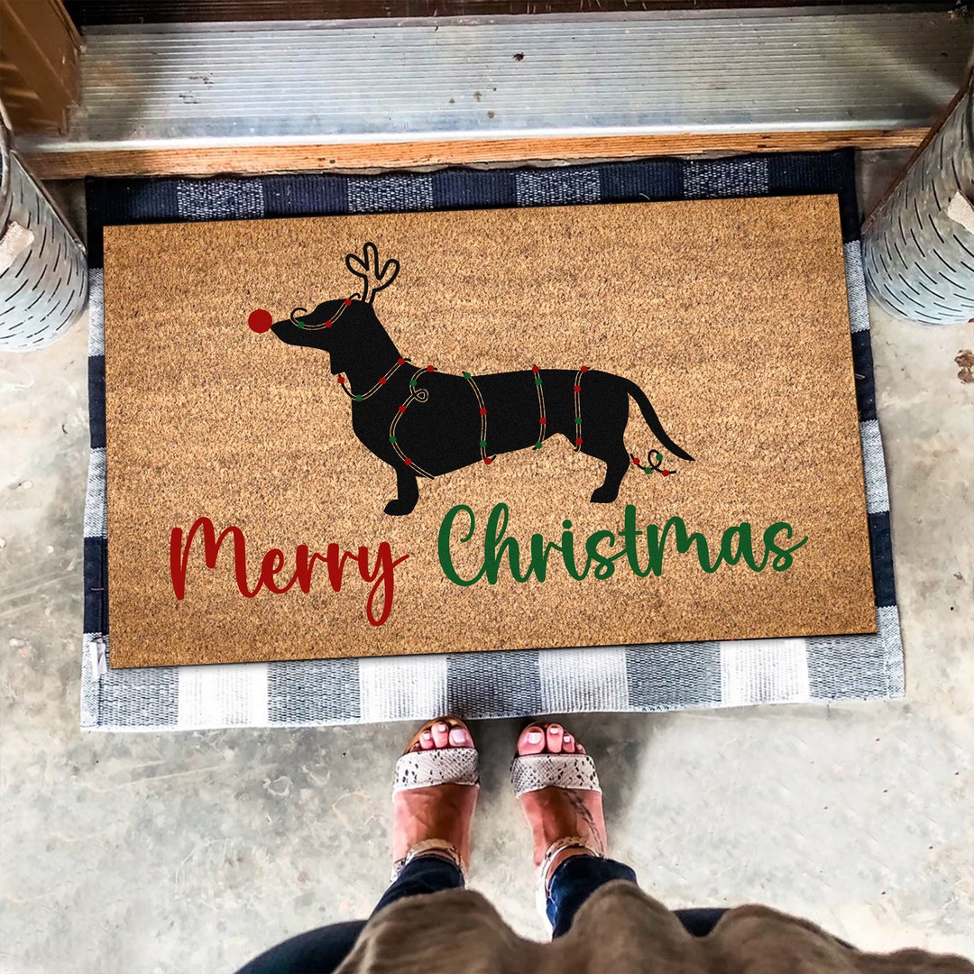Merry Christmas Tree Dachshund Tree, Sausage Dog Christmas Doormat ...