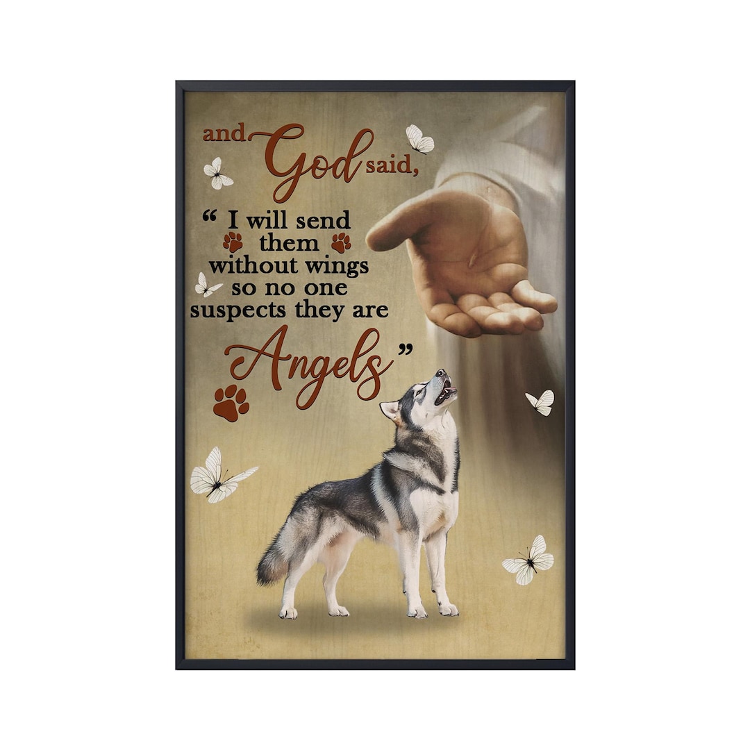 Alaskan Malamute Wall Art, Angels Jesus Poster, God With Dog Canvas ...