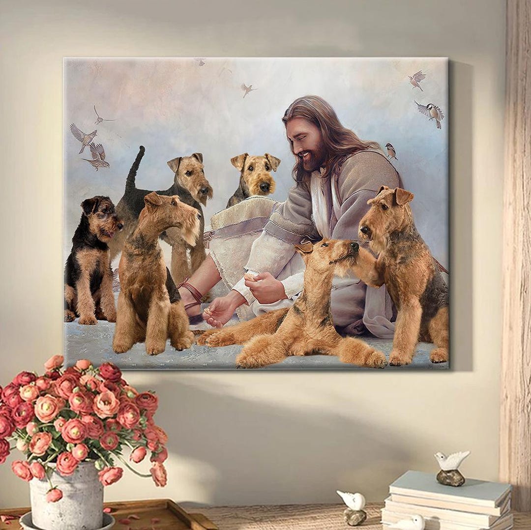 God Surrounded by Airedale Terrier Wall Art, Angels Jesus Poster God ...