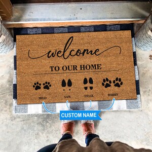 Custom Welcome Mat, Footprint Doormat, Family Name Doormat, Dog Doormat ...