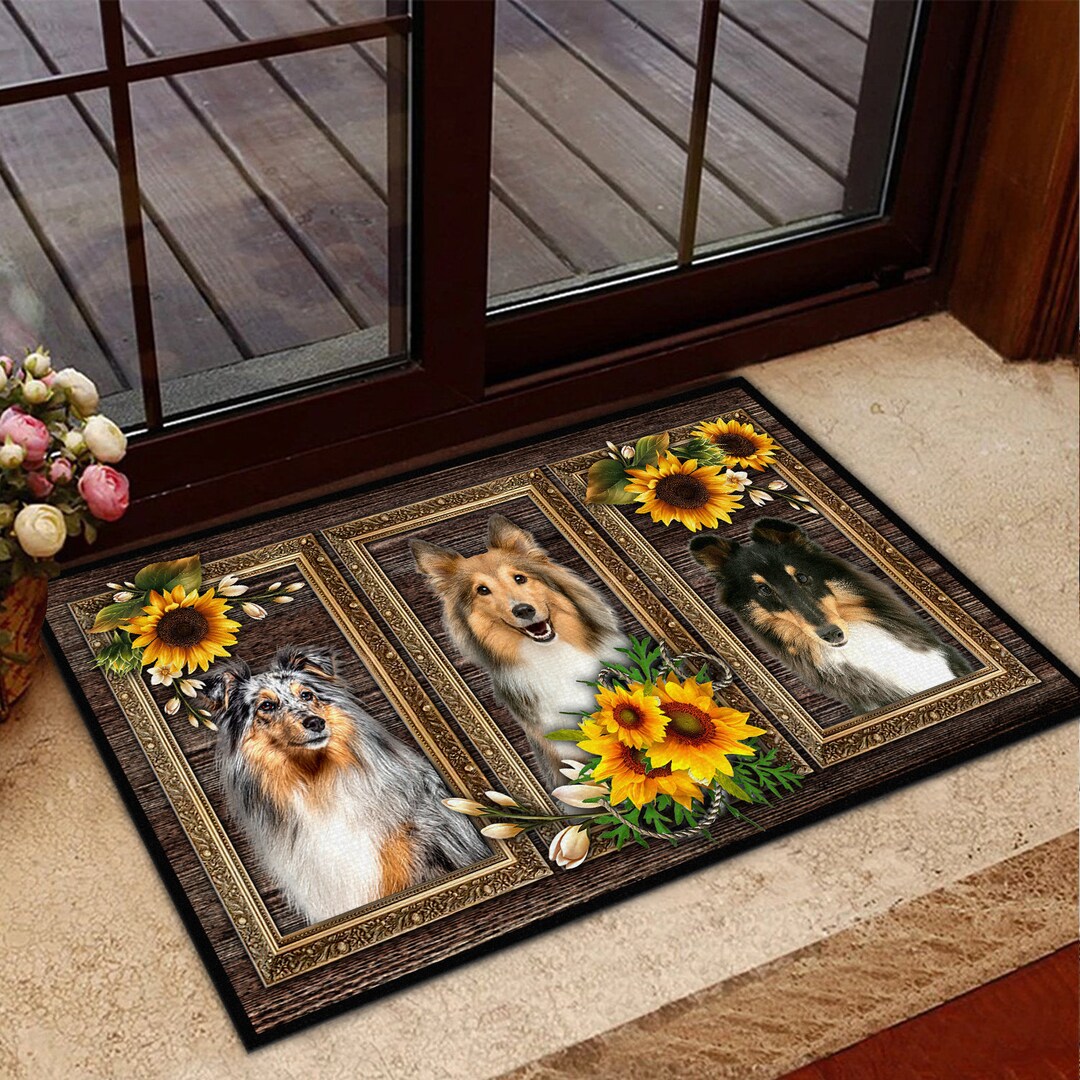 Custom Sunflower Shetland Sheepdog Doormat, Shetland Sheepdog Mat ...