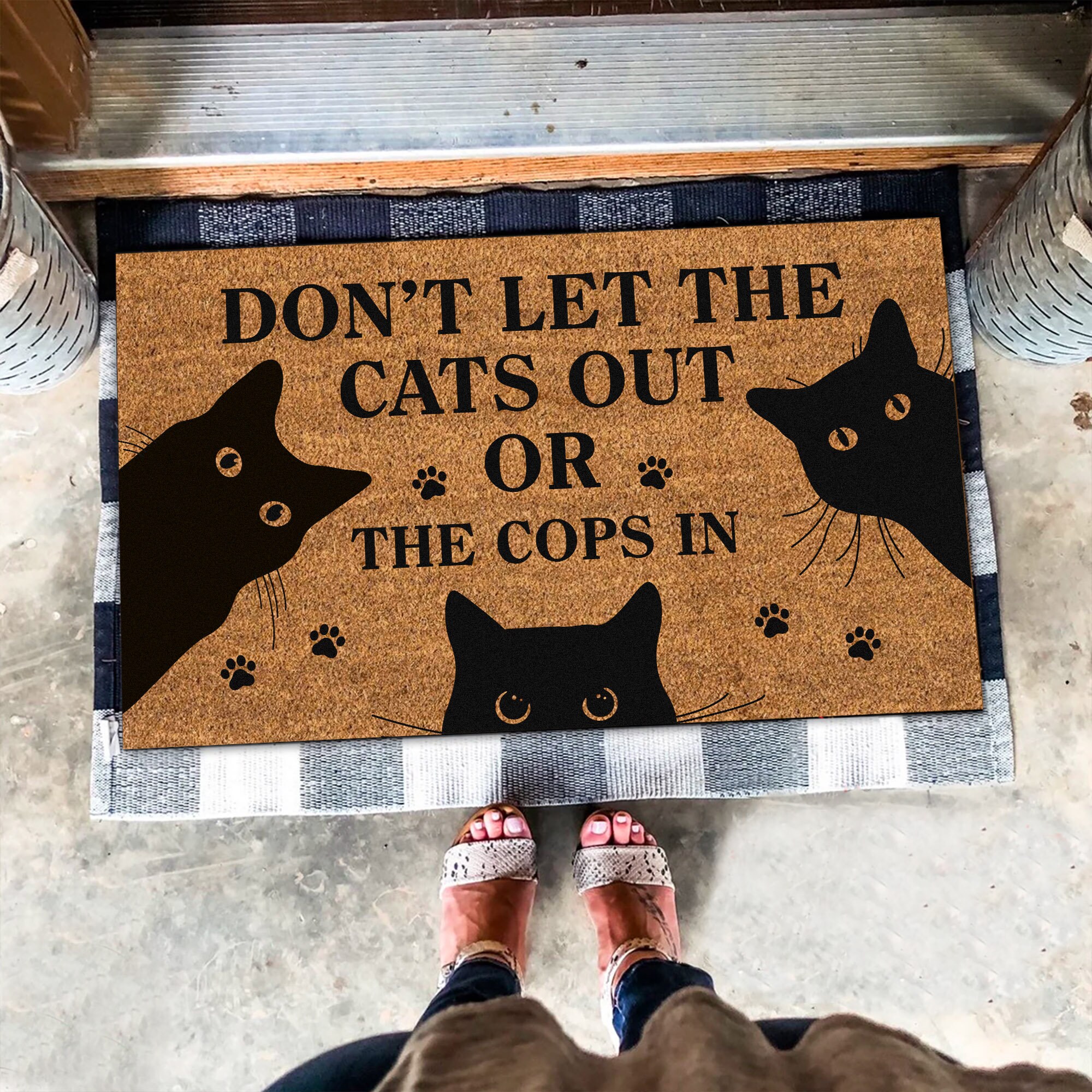 Cats & Cops Door Mat, Don't Let the Cats Out or the Cops, Cats Outdoor ...