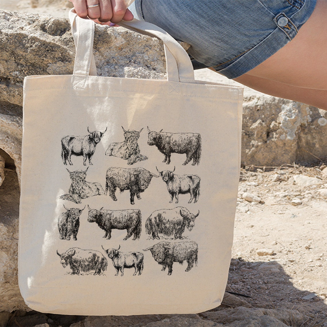 Highland Cow Tote Bag, Farm Tote Bag, Cow Bag, Farm Bag, Hand Drawn ...