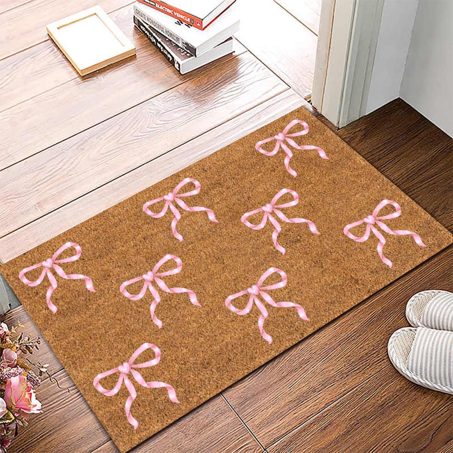 Bow Print Doormat, Pink Bow Doormat, Watercolor Pinky Bow Welcome ...