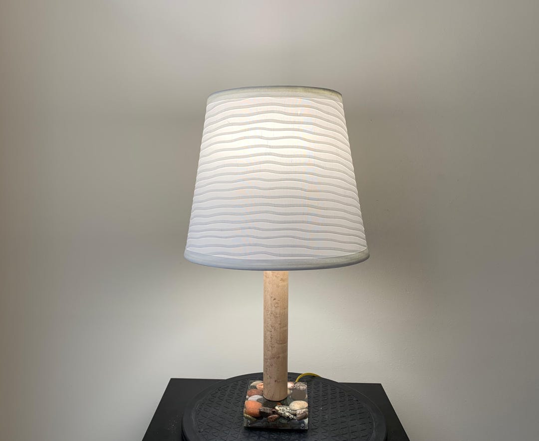 Rustic Birdseye Maple Table Lamp: Colorful Beach Stone Base, 17.5" Tall ...