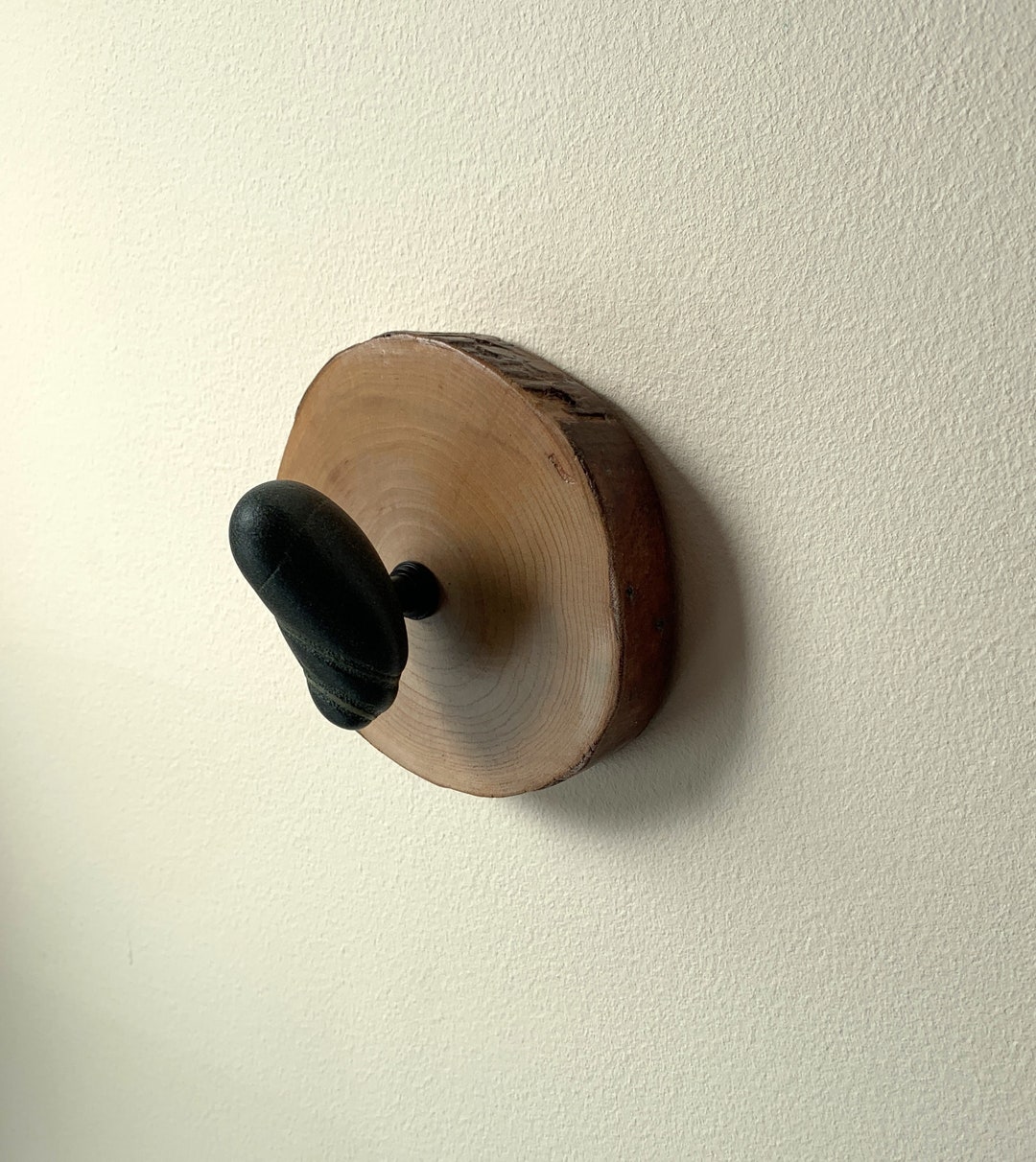 Beach Stone Hook Mounted on Live Edge Choke Cherry Round for Coats ...