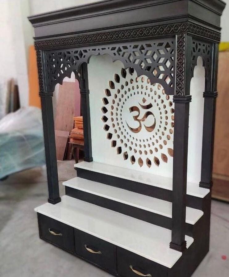 Teak Wood Mandir With Laser Cut Design for Perfect Lighting and Marble ...
