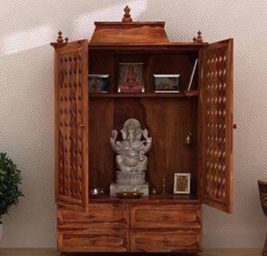 Large Teak Wood Mandir in Walnut and American Finish - Etsy