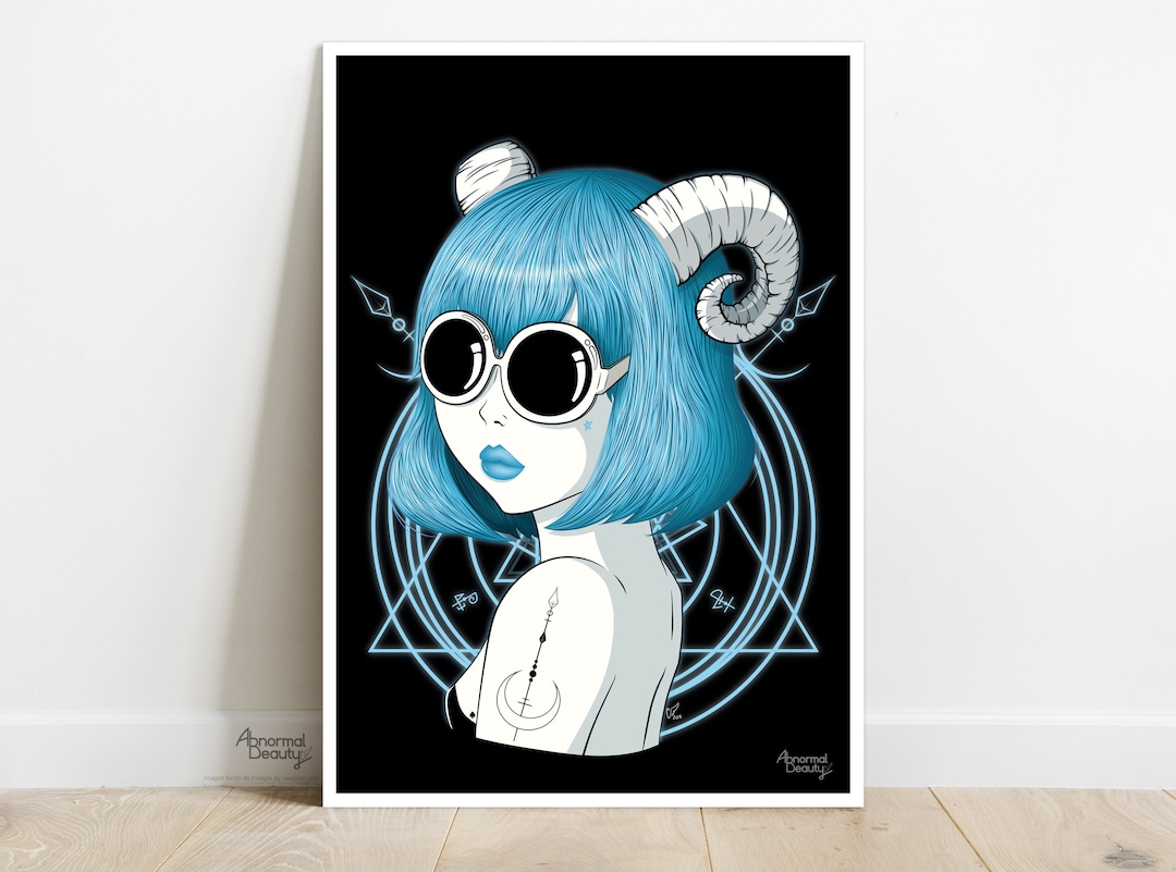 Blue Demon Girl Illustration. She-devil. Blue-haired Girl Drawing. Girl ...