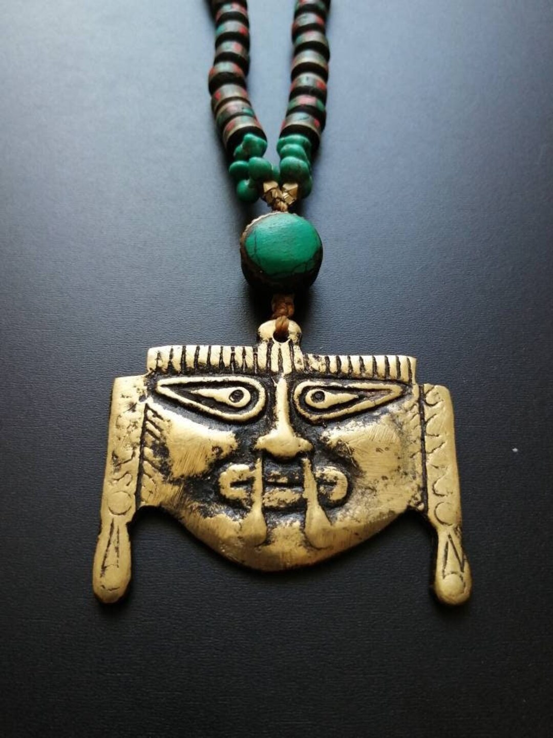 Lord Sican Brass Mask Necklace Turquoise Stone Yak Bone Beads ...