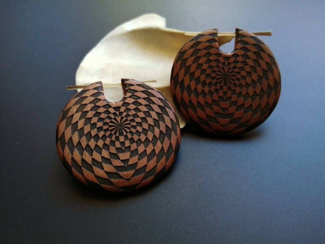 Saba Wooden Engraved Crop Circle Earrings- Boho Jewelry- Goddess ...