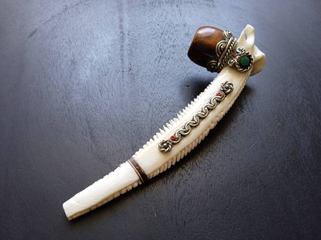 Ceremonial Arapaima Fish Bone Smoking Pipe Chrysocolla Stone - Etsy