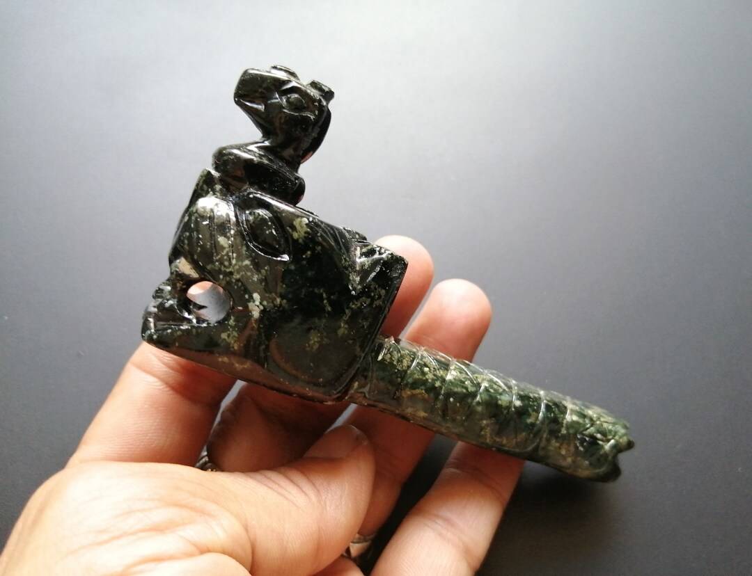 Inca Trilogy Ceremonial Pipe- Nephrite Stone- Jaguar Head Pipe ...