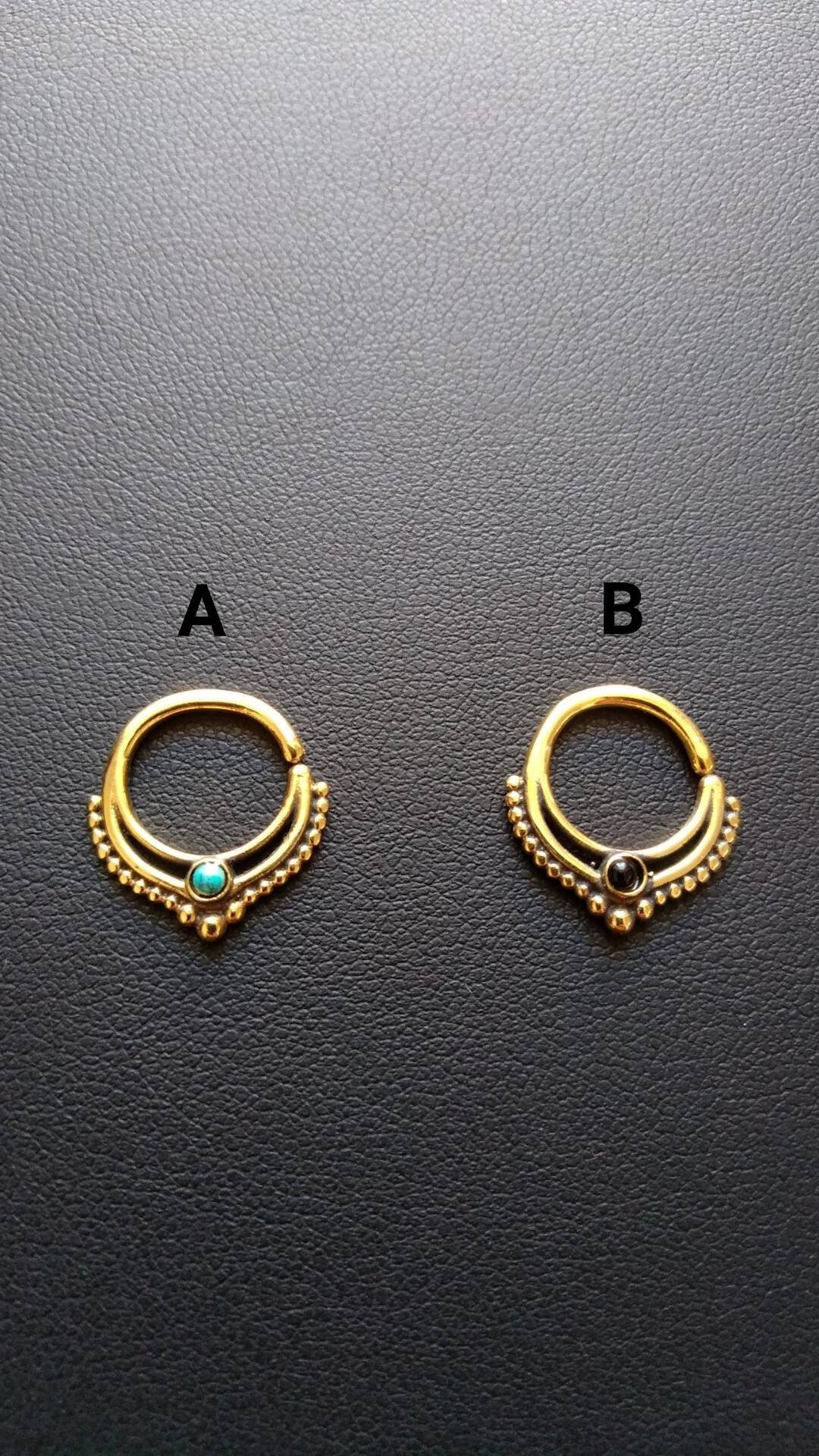 Brass Septum Ring: Turquoise or Onyx, Tribal Boho Piercing (18ga) - Etsy