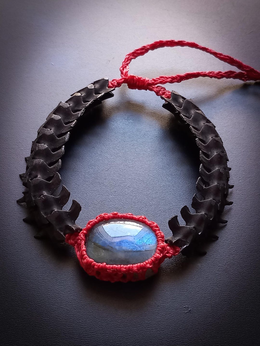 Snake Vertebrae Bone Bracelet With Beautiful Blue Fire Labradorite ...