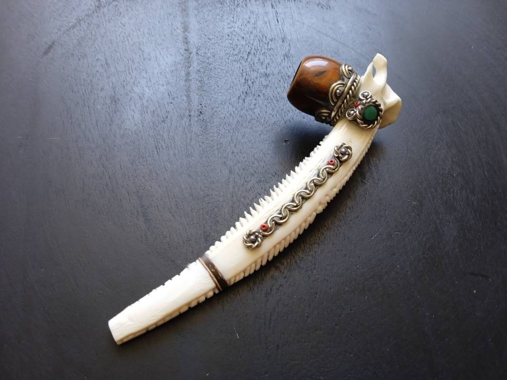 Ceremonial Arapaima Fish Bone Smoking Pipe Chrysocolla Stone - Etsy