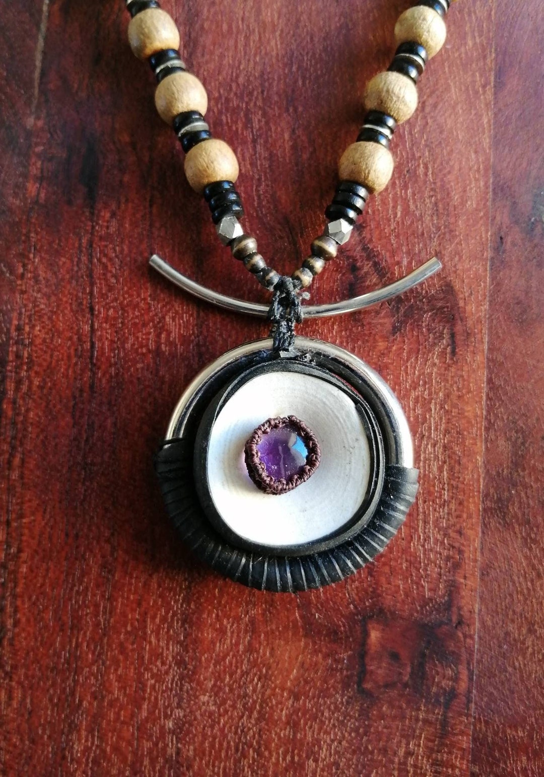 Talisman Fish Bone Pendant Necklace With Beautiful Amethyst- Rubber ...