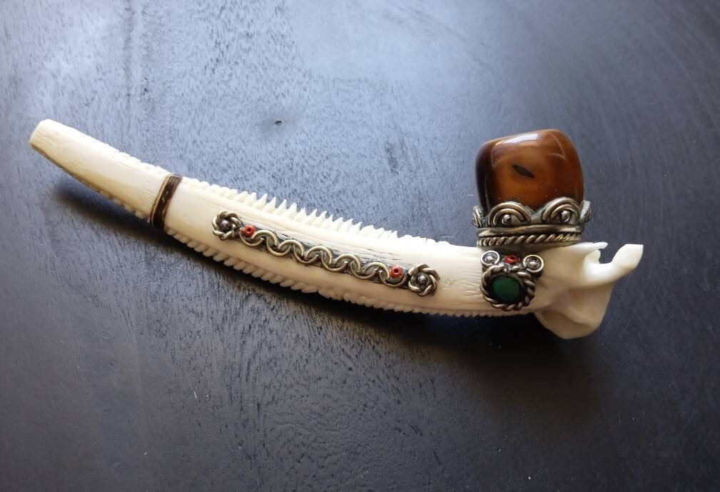 Ceremonial Arapaima Fish Bone Smoking Pipe Chrysocolla Stone - Etsy