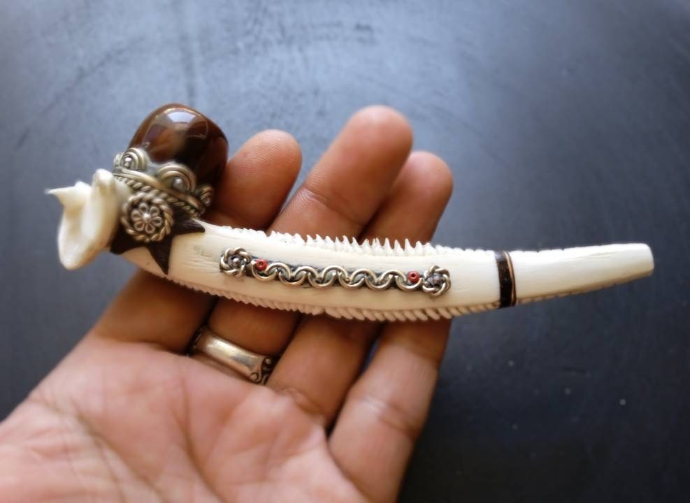 Ceremonial Arapaima Fish Bone Smoking Pipe Chrysocolla Stone - Etsy