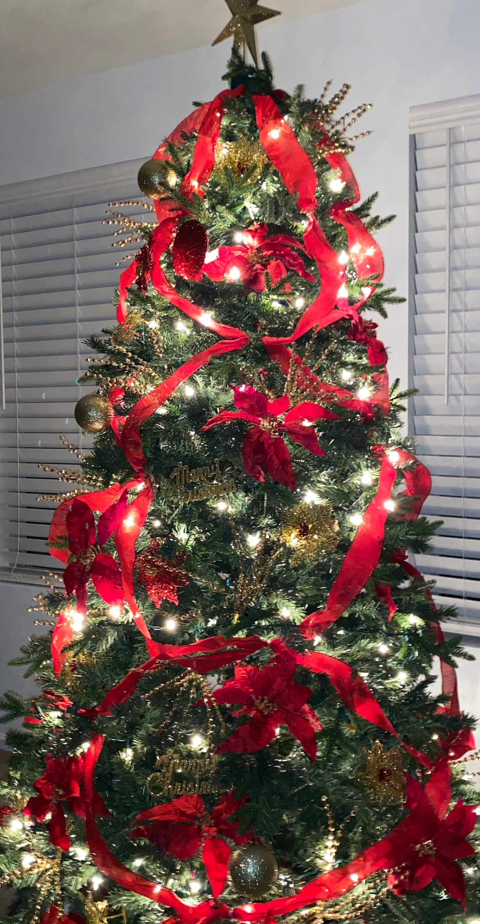 Christmas Trees Decorated With Ribbon Garland