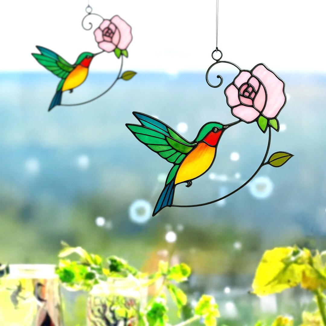 Stained Glass Hummingbird Suncatcher - Handmade Window Hanging - Etsy
