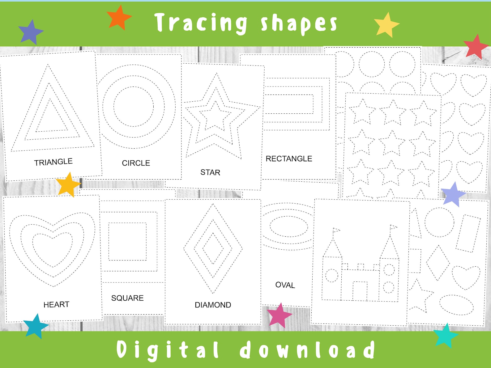 Tracing Shapes, Preschool Basic Shapes Tracing - Etsy