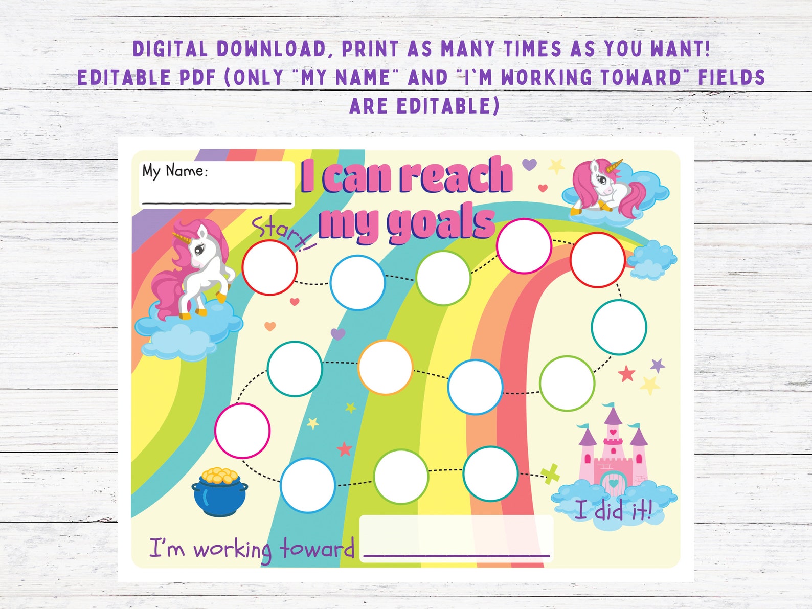 Goal Chart for Kids Unicorn Goal Chart Printable Goal - Etsy