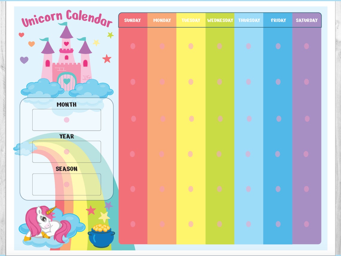 Preschool Calendar Printable Unicorn Calendar - Etsy