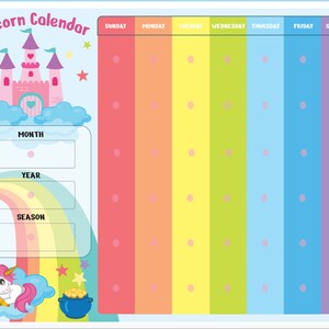 Preschool Calendar Printable Unicorn Calendar - Etsy