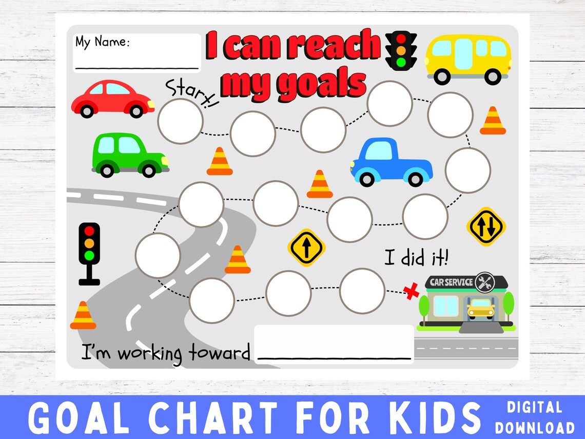Goal Chart for Kids Cars Goal Chart Printable Goal Chart for Kids ...