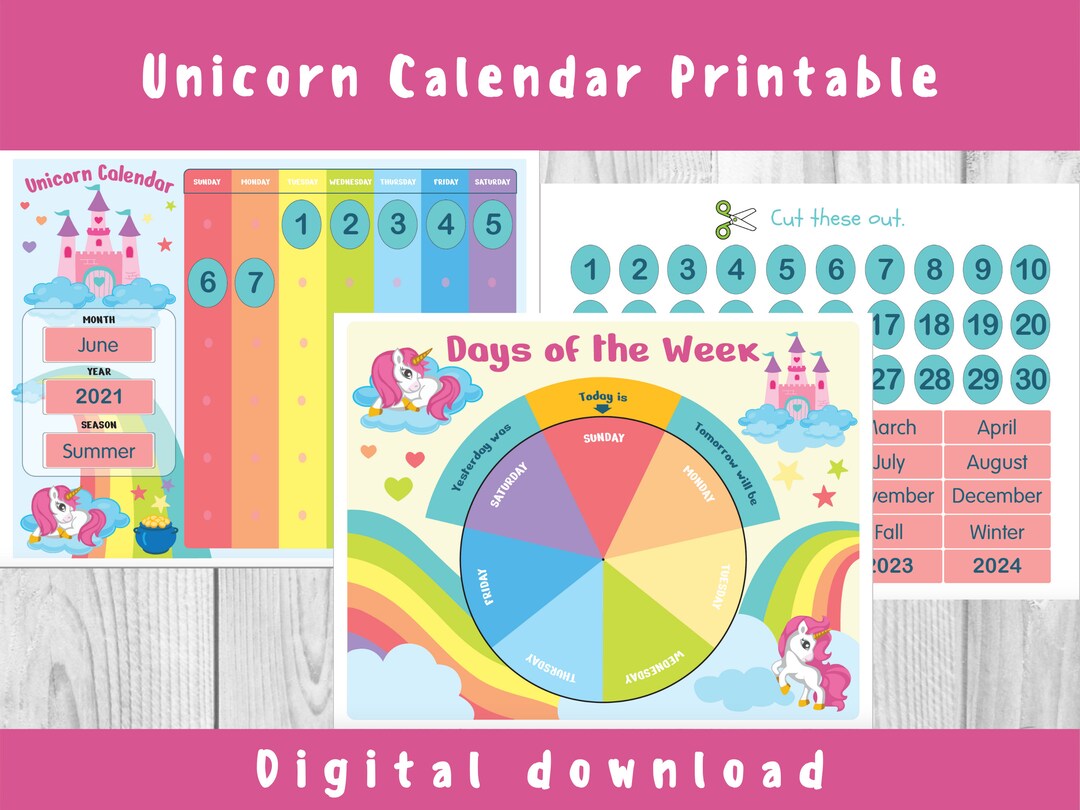 Preschool Calendar Printable Unicorn Calendar - Etsy