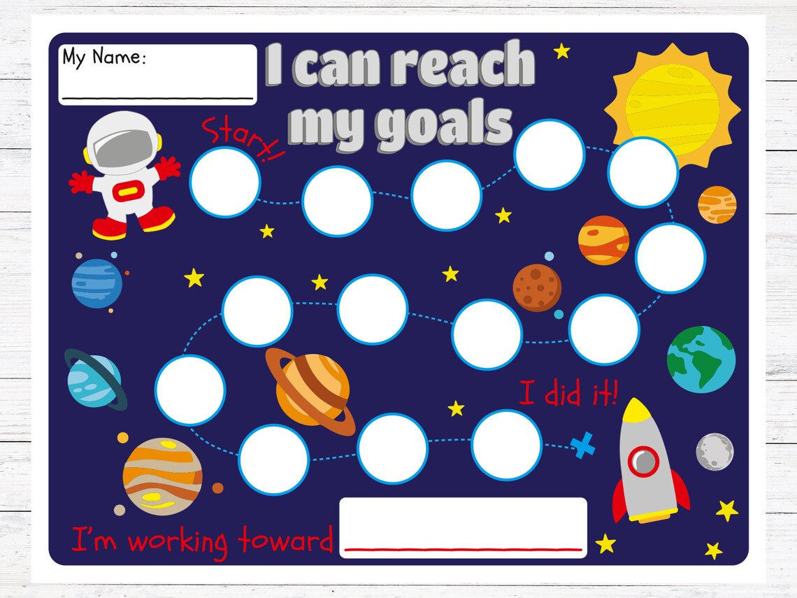 Goal Chart for Kids Space Goal Chart Printable Goal Chart for Kids - Etsy