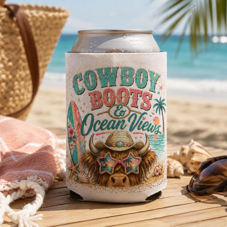 Coastal Cowgirl Highland Cow PNG | Cowgirl Bachelorette | Western Beach ...