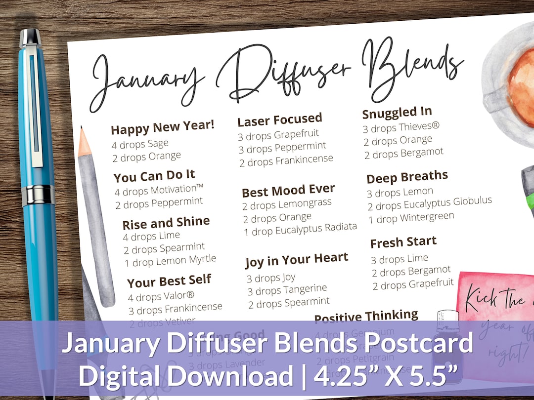 January Essential Oil Diffuser Recipes Postcard | New Years Diffuser ...