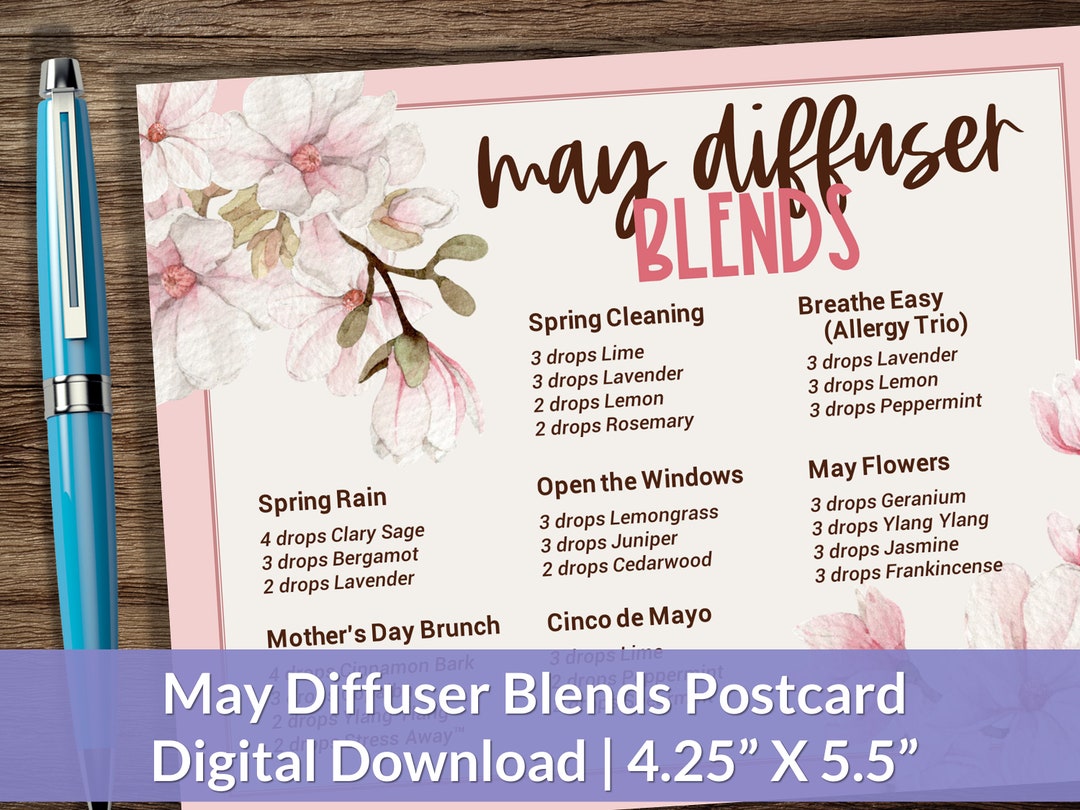 May Essential Oil Diffuser Recipe Postcards | Spring Diffuser Blends ...