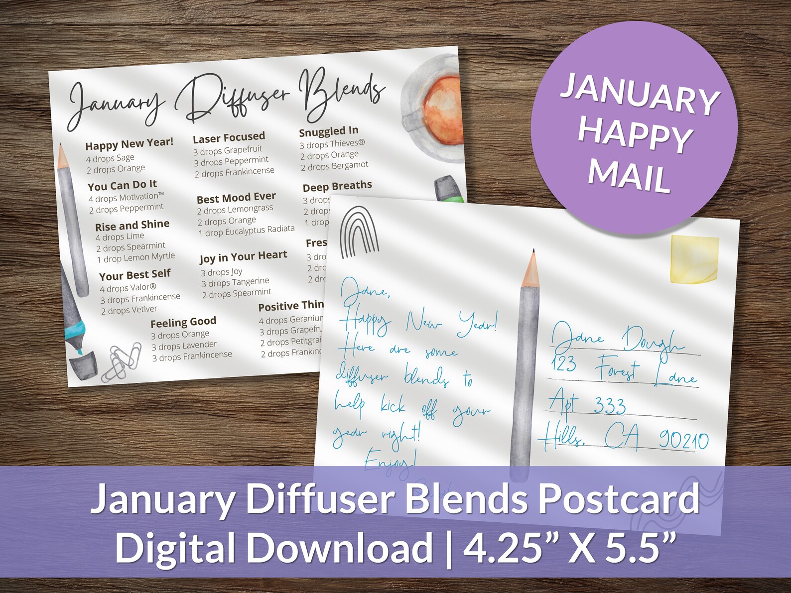January Essential Oil Diffuser Recipes Postcard | New Years Diffuser ...