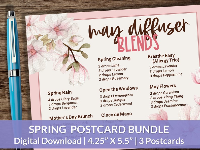 Spring Diffuser Recipe Postcard Bundle | Young Living | 3 Month Bundle (march, April, May) | 4. ...