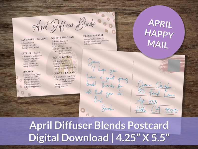 April Essential Oil Diffuser Recipe Postcards | Spring Diffuser Blends ...
