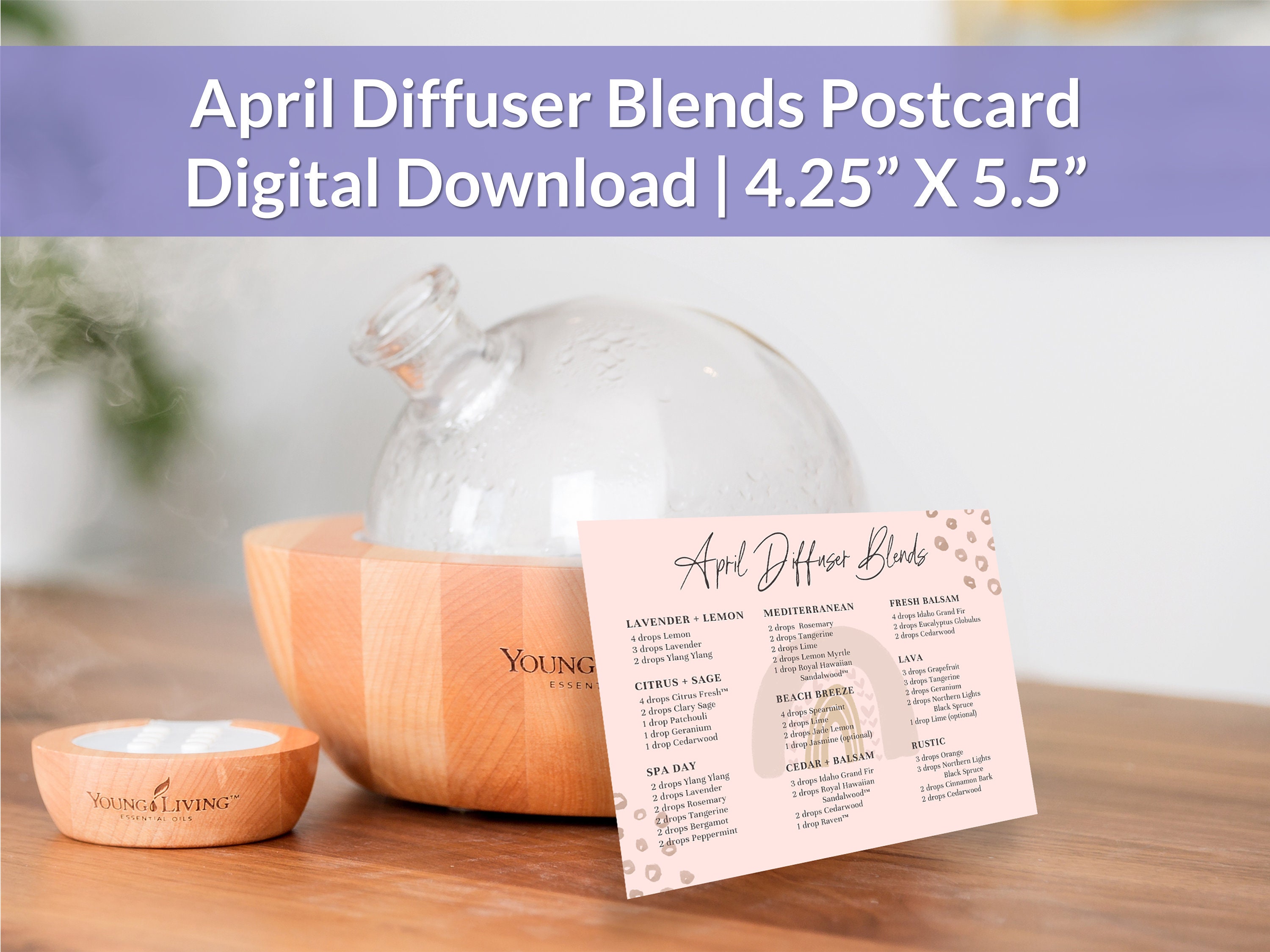 April Essential Oil Diffuser Recipe Postcards | Spring Diffuser Blends ...