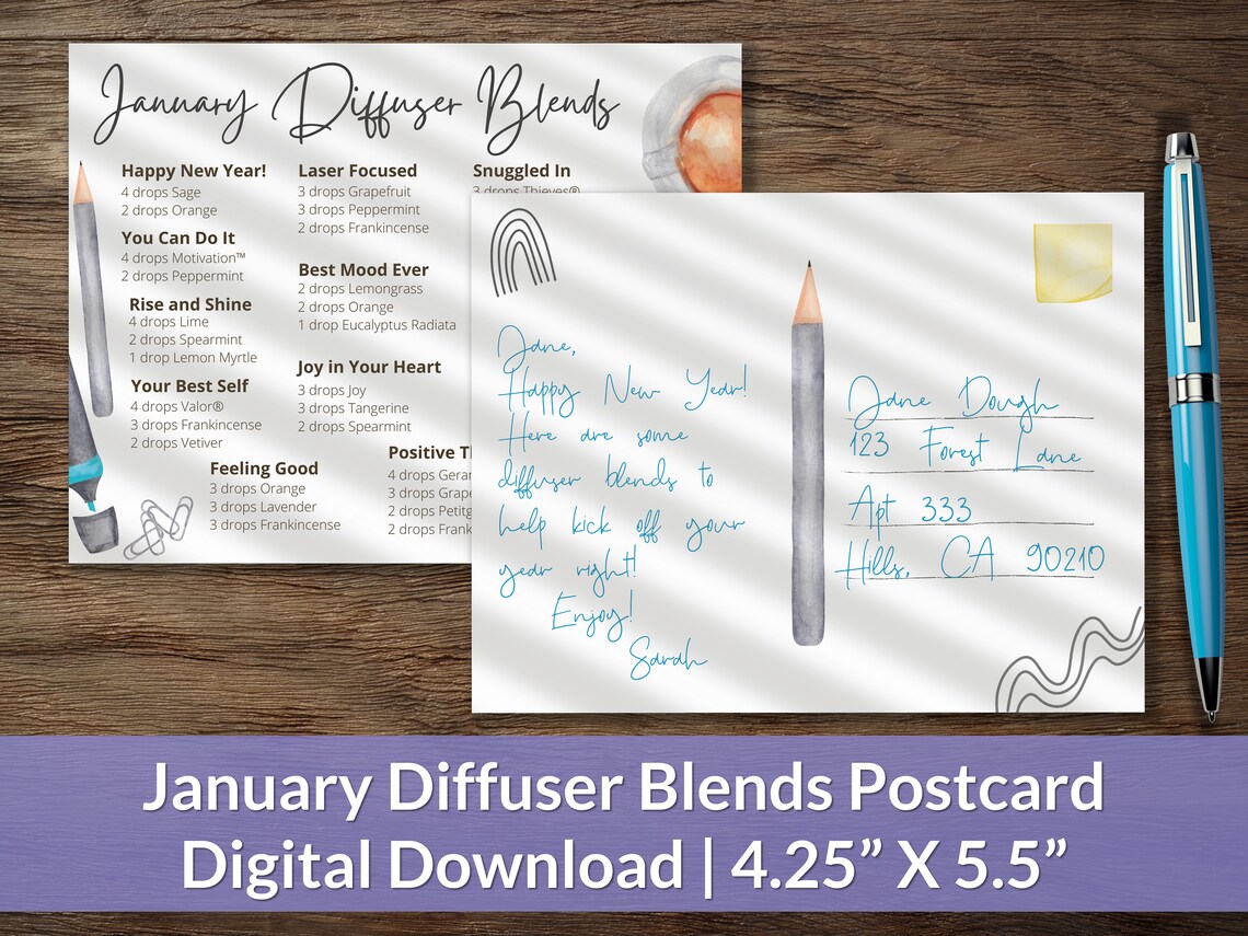 January Essential Oil Diffuser Recipes Postcard | New Years Diffuser ...