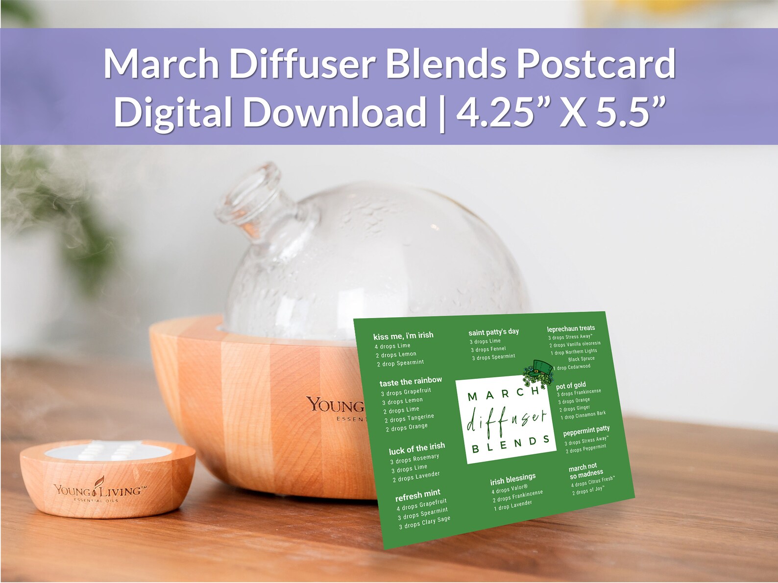 March Essential Oil Diffuser Recipe Postcard | Saint Patrick's Day ...