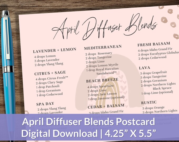 March Diffuser Blends Postcard, Natural Essential Oil, Printable Art ...