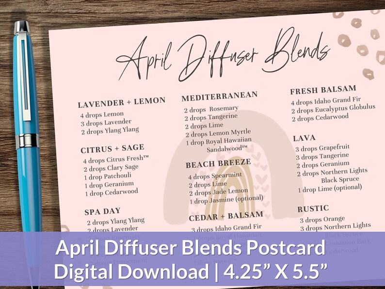April Essential Oil Diffuser Recipe Postcards | Spring Diffuser Blends ...