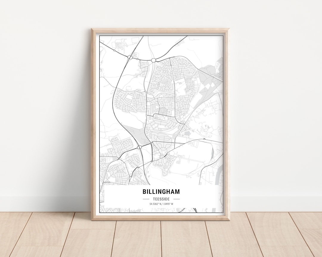 Map of Billingham Artwork Billingham Artwork Print Poster Teesside ...