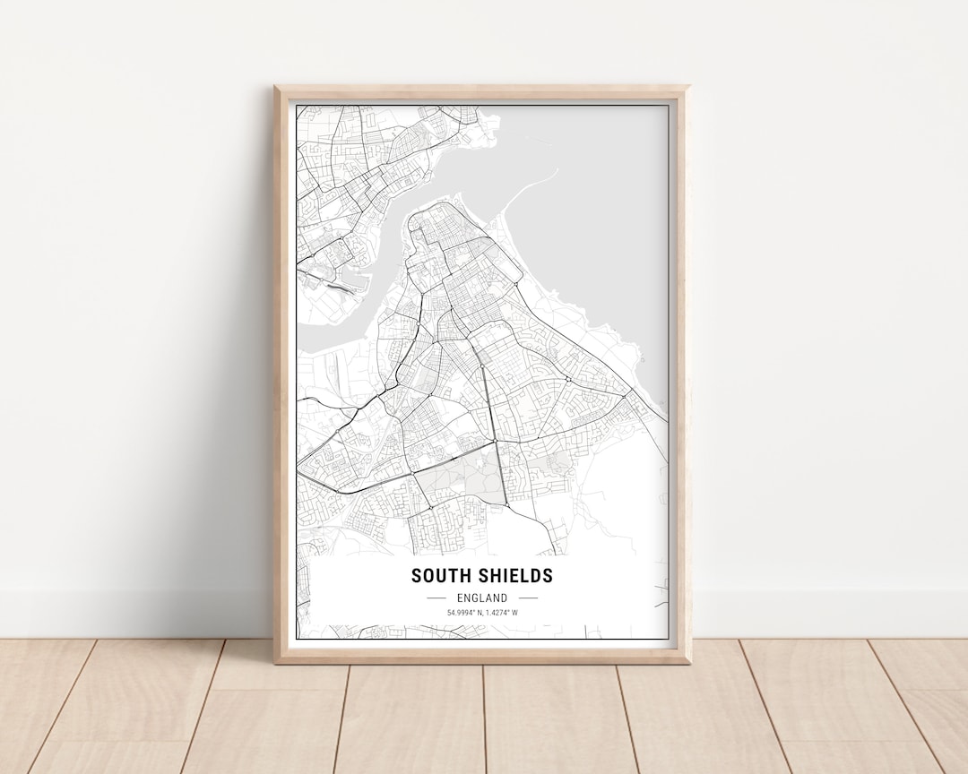 Map of South Shields Artwork Print Poster Newcastle Upon Tyne Tyneside ...
