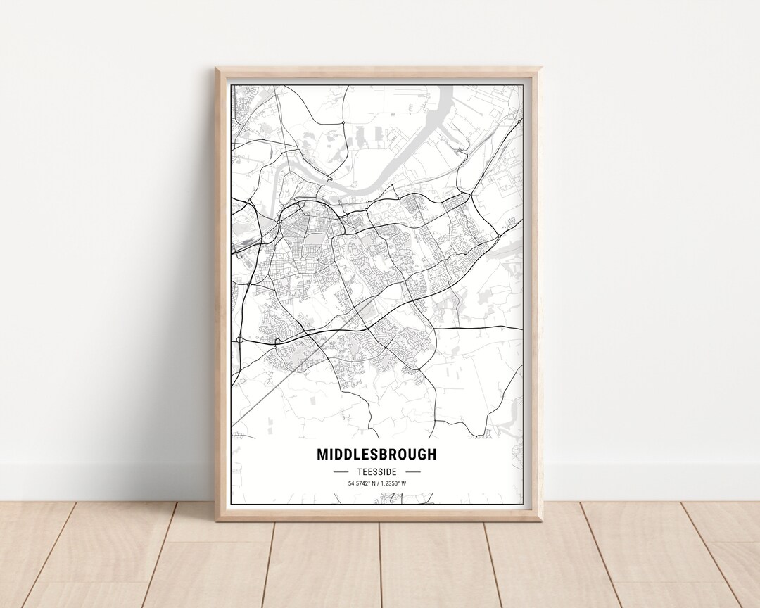 Map of Middlesbrough Artwork Print Poster Teesside Boro North East ...