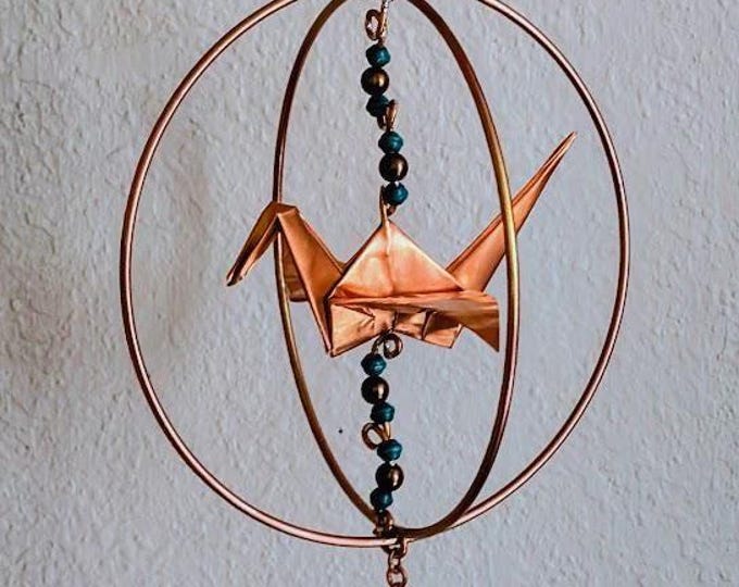 Pure Copper Origami, Single Crane ,mobile, Indoor, or Outdoor, Unique ...