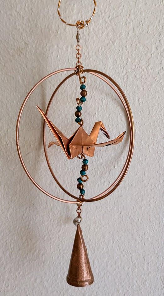 Pure Copper Origami, Single Crane ,mobile, Indoor, or Outdoor, Unique ...